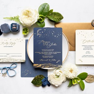 Celestial Save the Date Cards, Star and Moon Wedding Invitations, Navy ...