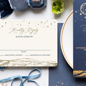Celestial Save the Date Cards, Star and Moon Wedding Invitations, Navy ...