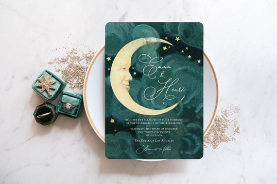Celestial Wedding Invitation Moon Theme Wedding Starry | Etsy