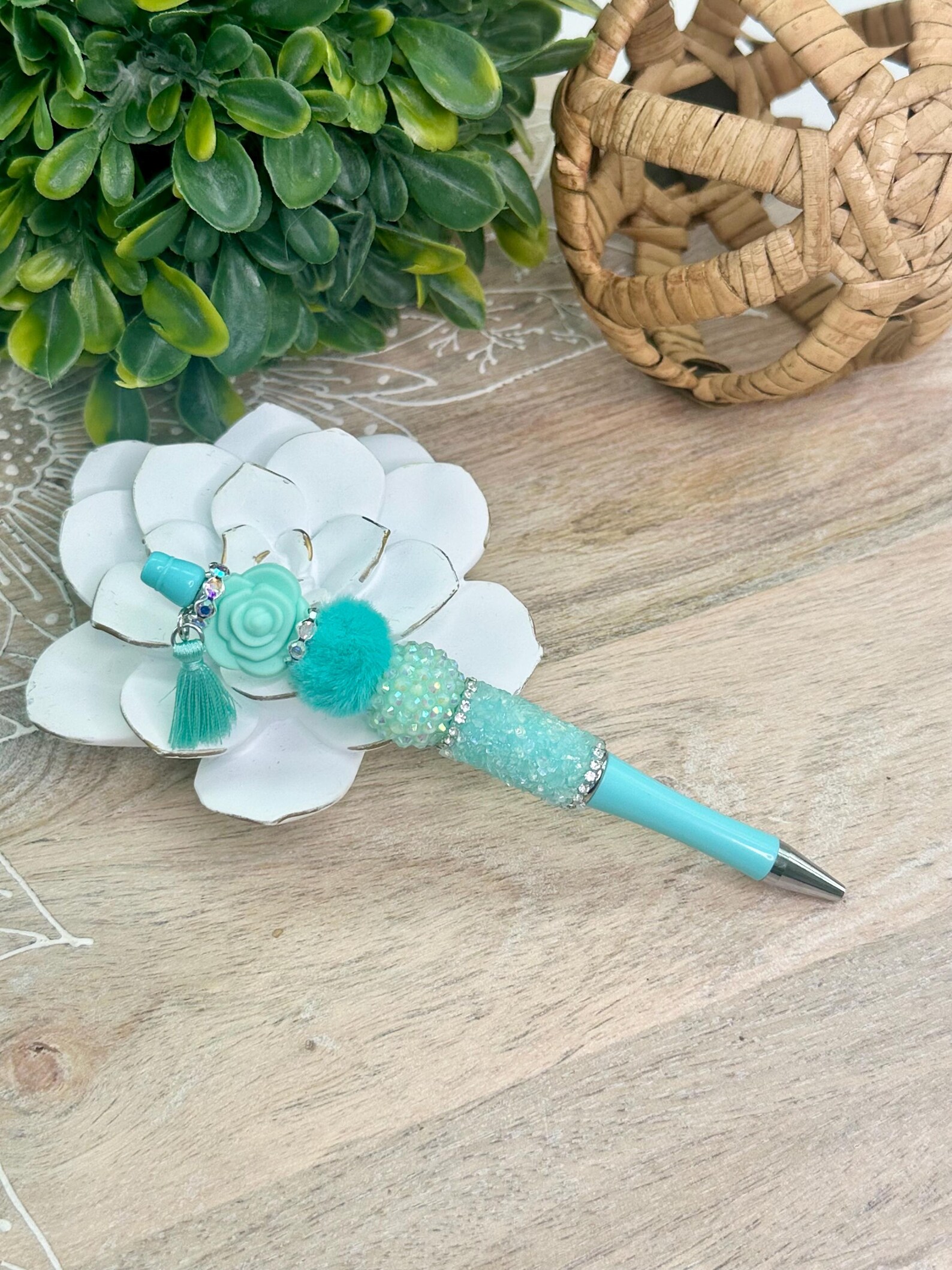 Handcrafted Beaded Pen, Glam Office Desk Accessory, Turquoise Bling Pen ...