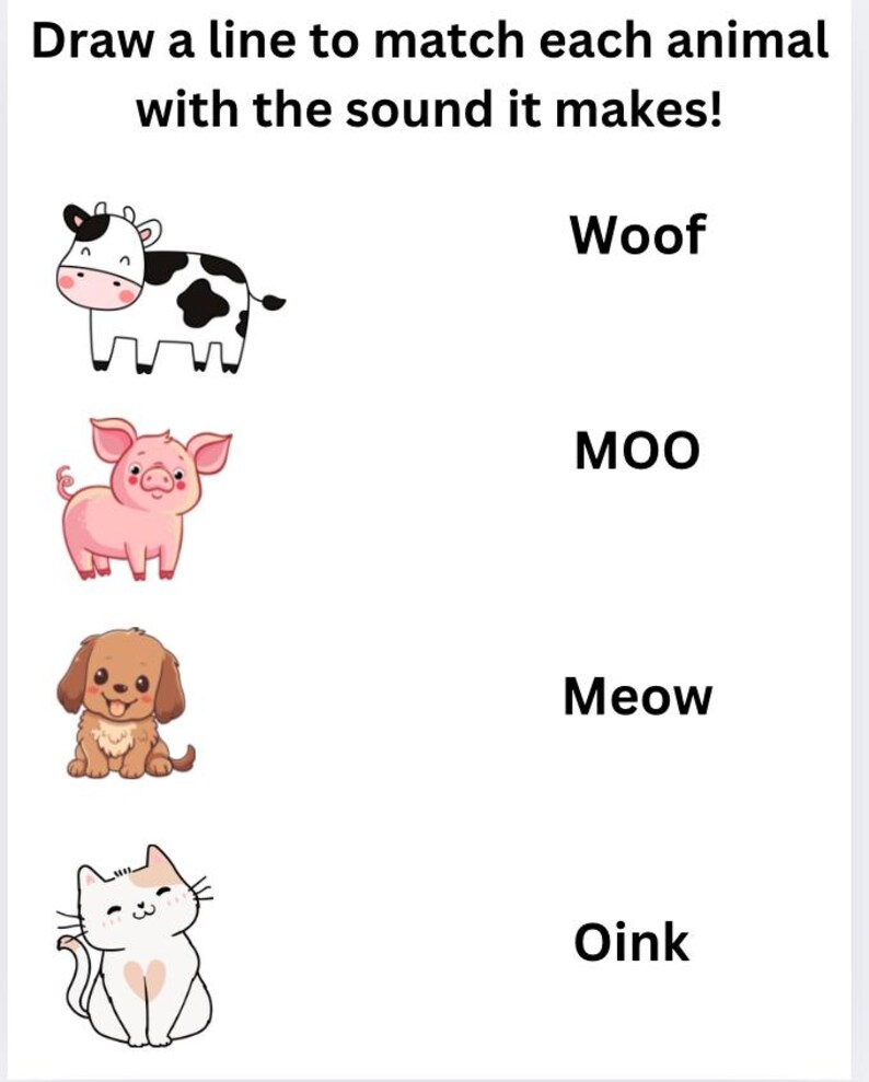 Fun Animal Sounds Matching Worksheet for Kids/ Printable Learning ...