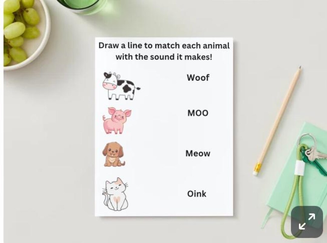 Fun Animal Sounds Matching Worksheet for Kids/ Printable Learning ...