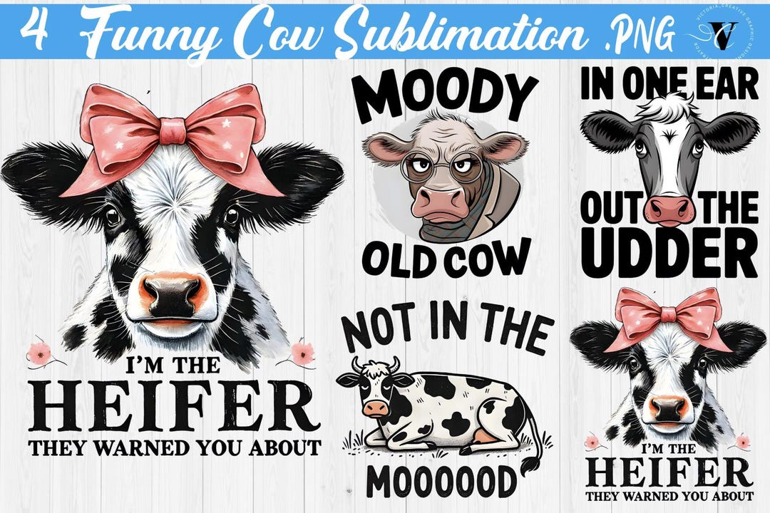 4 Funny Cow PNG Clipart Bundle | |transparent Backgrounds | Funny ...