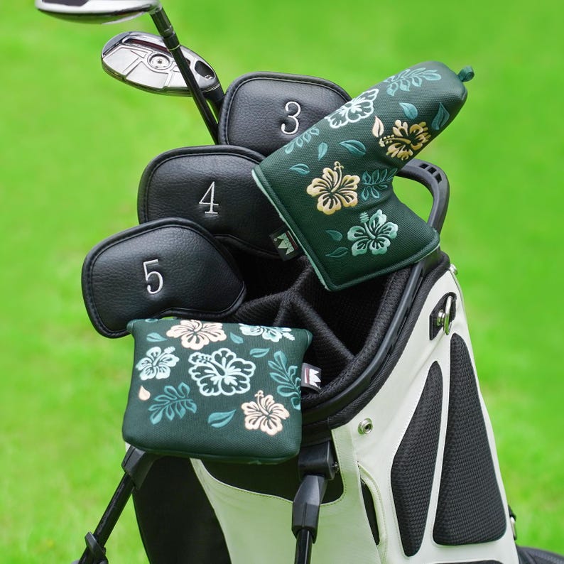 Azalea Embroidered Floral Green Blade Mallet Putter Cover Headcover ...