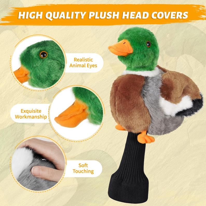 Mallard Duck Flush Driver Golf Head Cover, Long Neck Funny Animal Golf ...