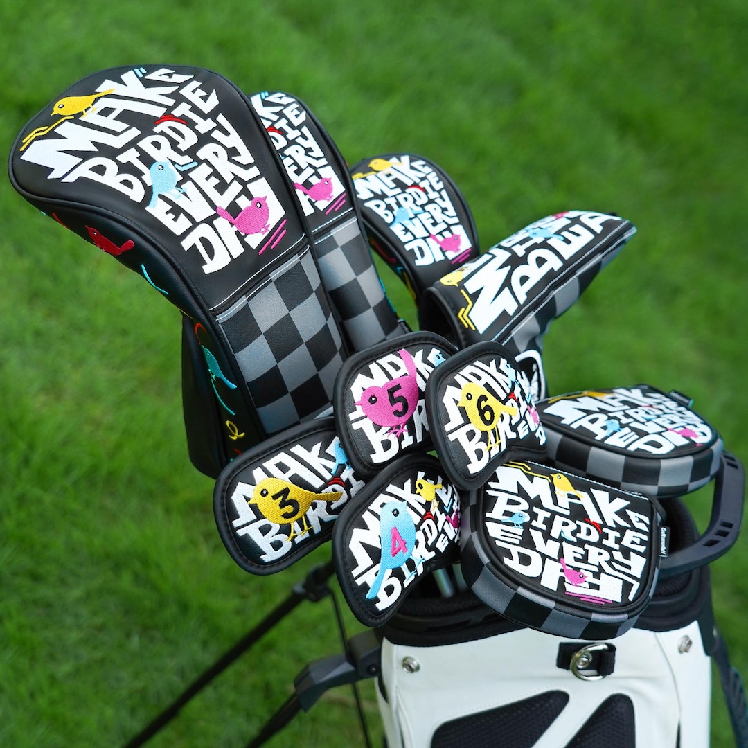 Make Birdie Everyday Black and Gray Checkers Golf Club Headcover for ...
