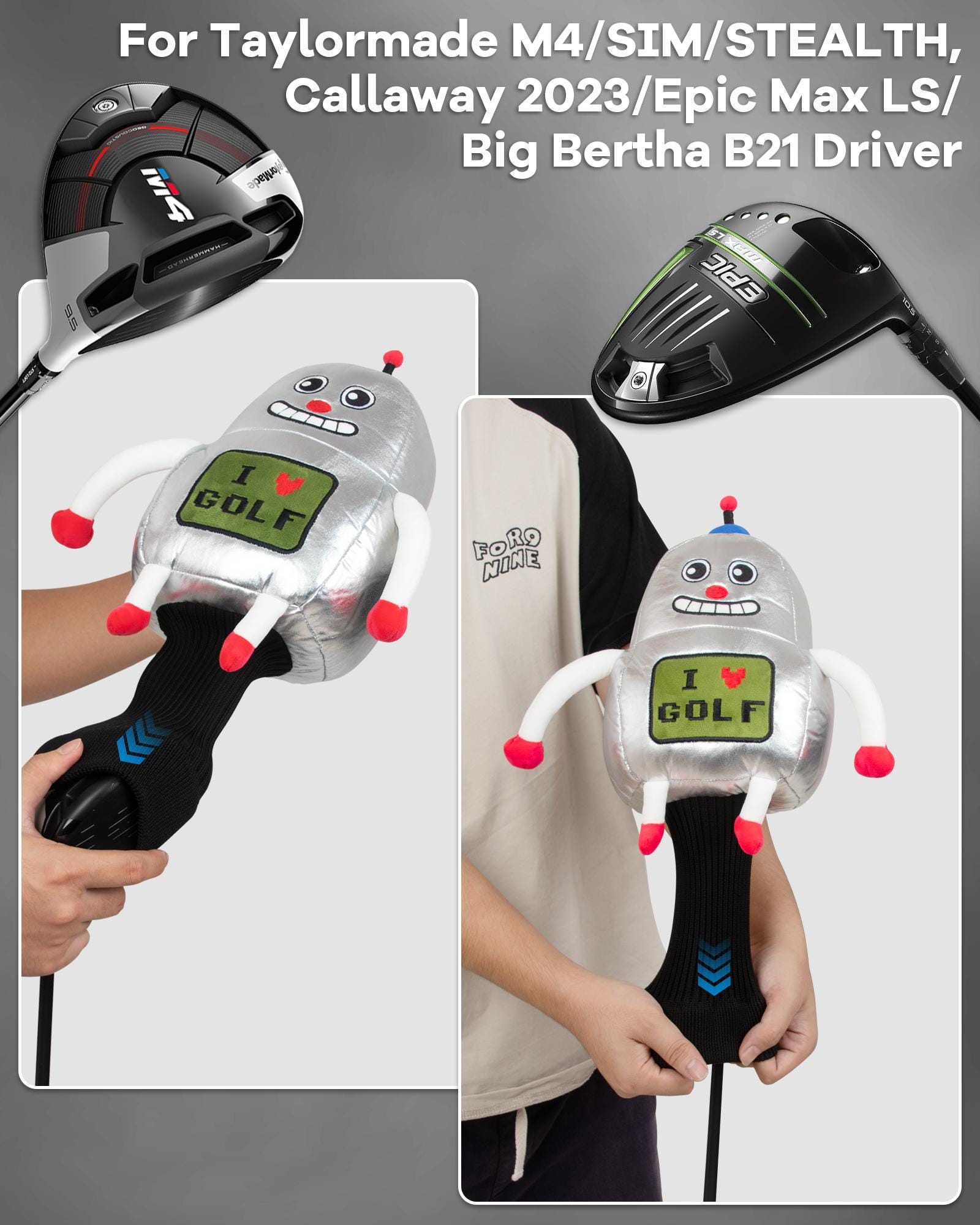Robot Cute Cartoon Funny Golf Club Driver Headcover Covers for 460cc ...