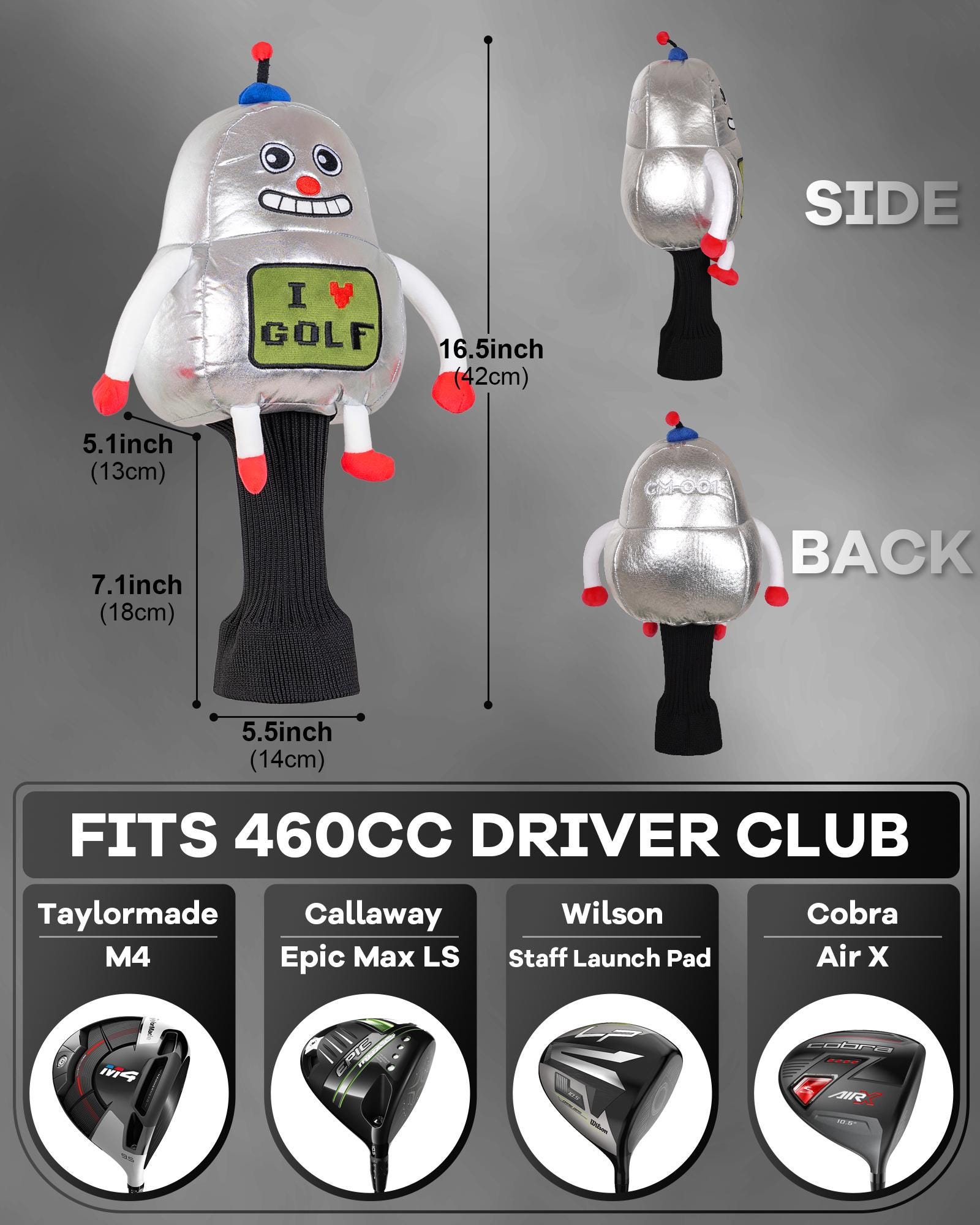 Robot Cute Cartoon Funny Golf Club Driver Headcover Covers for 460cc ...