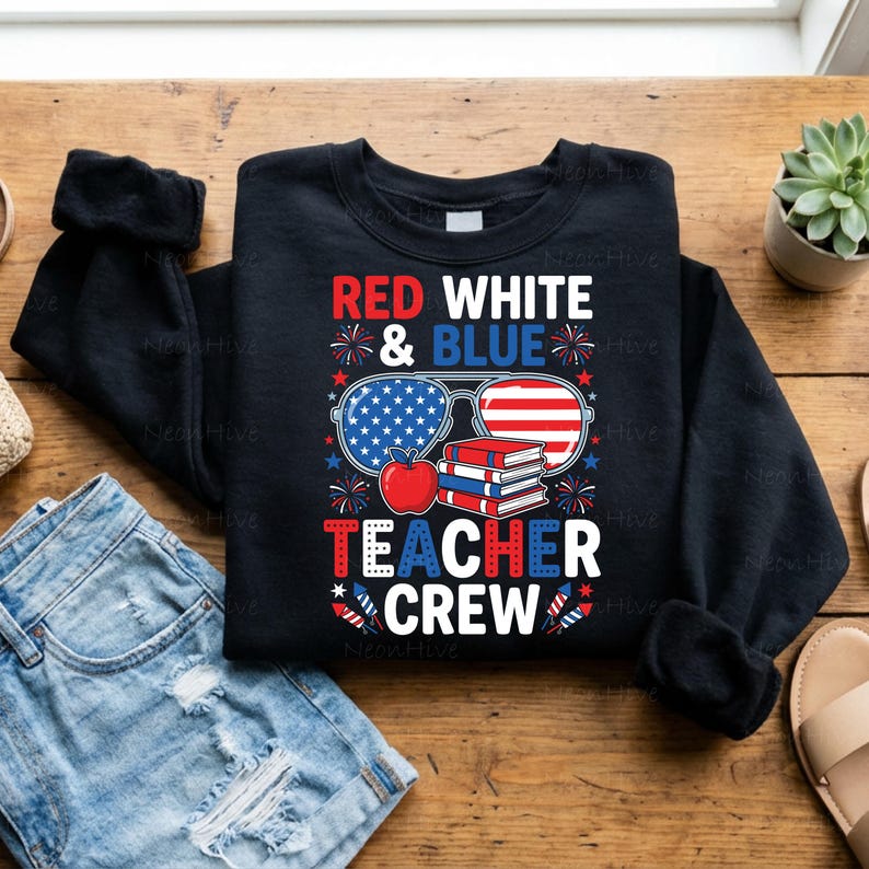 Red White and Blue Teacher Crew SVG PNG, Patriotic Teacher Shirt Design ...