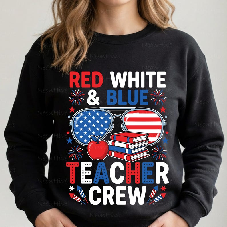 Red White and Blue Teacher Crew SVG PNG, Patriotic Teacher Shirt Design ...