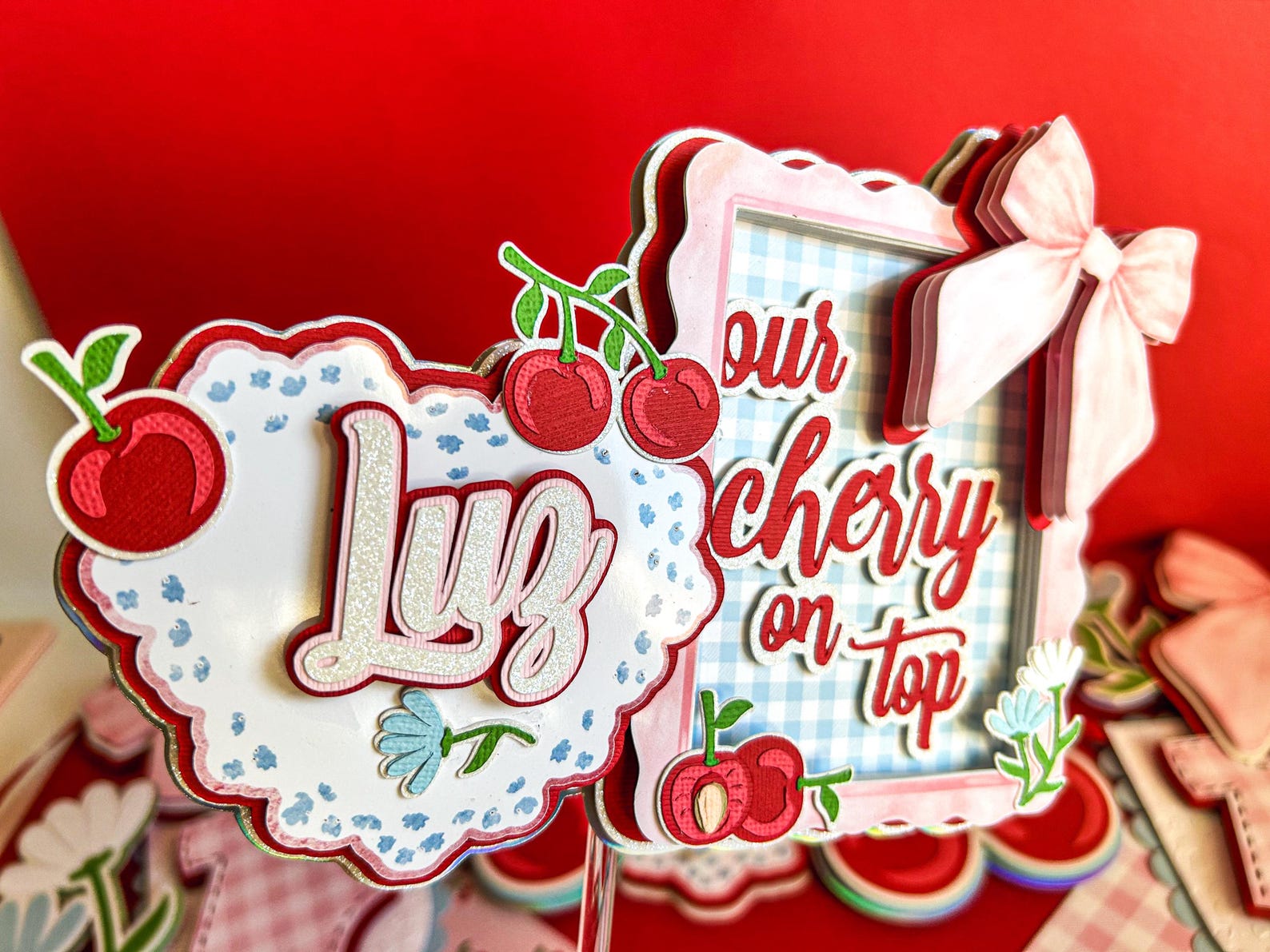 Cherry Cake Topper, Coquette Party, Bow Cake Topper, Cherry Shower ...