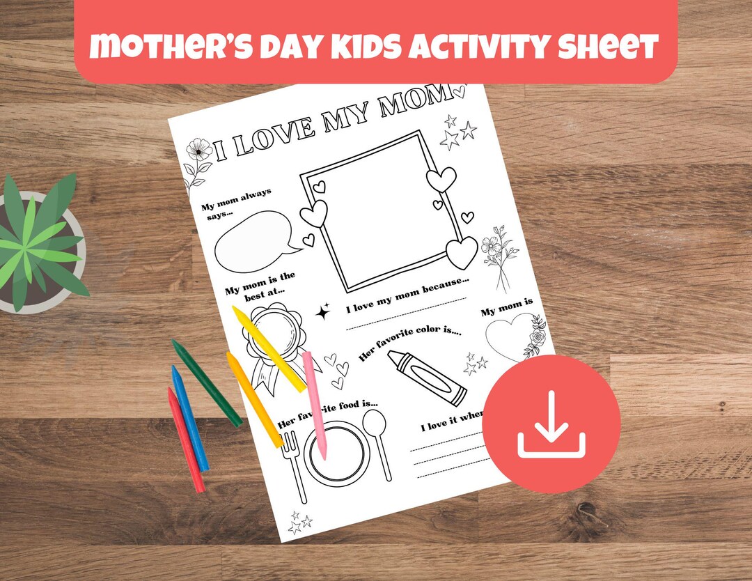 Mother's Day Placemat, Activity Mat, Printable Coloring Placemat for ...