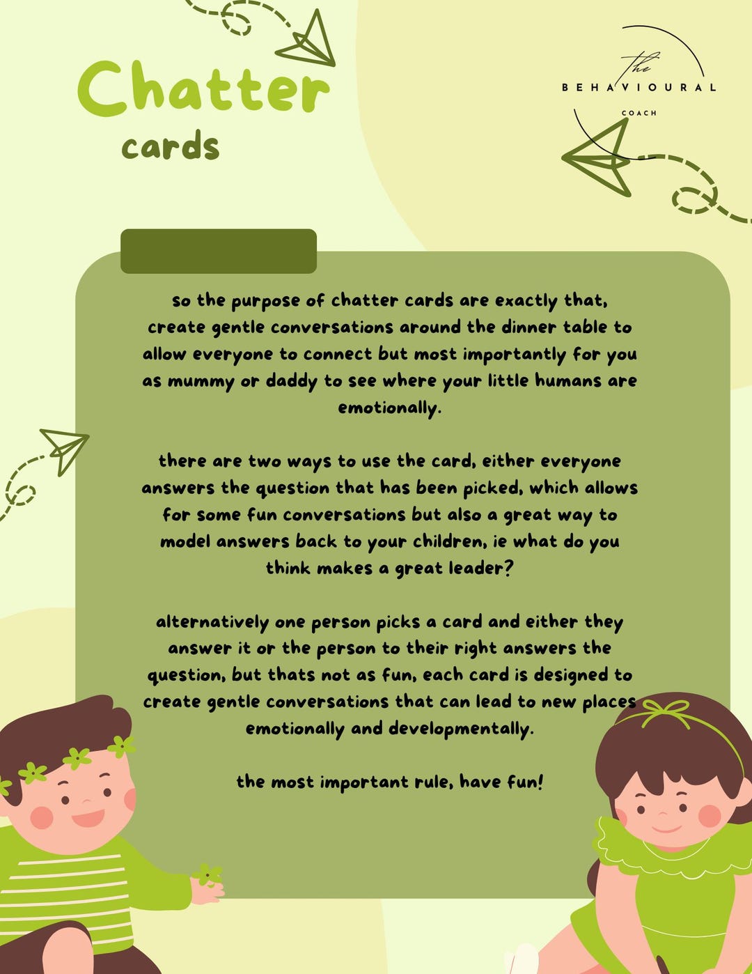 Printable Chatter Time Conversation Cards for Kids / Social Skills Game ...