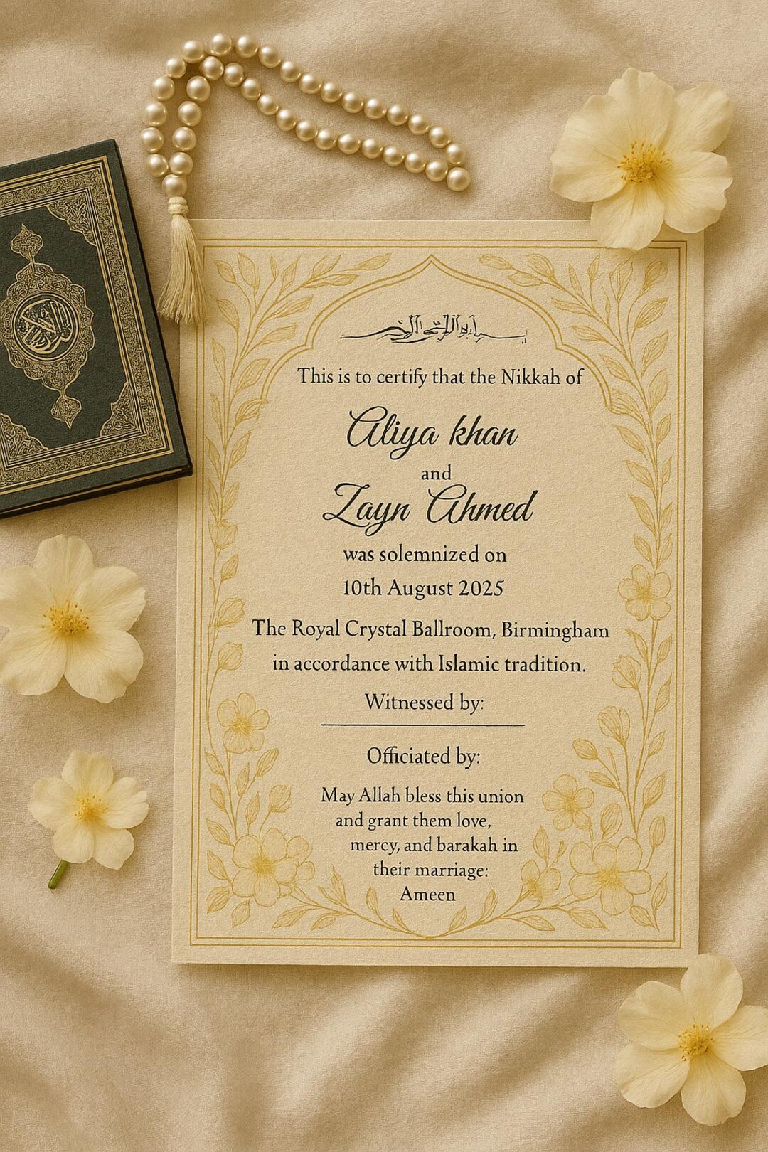 Luxury Nikkah/nikah Certificate Template | Islamic Marriage Certificate ...