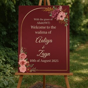 Maroon & Gold Walima Welcome Sign | Muslim Wedding Canva Template ...