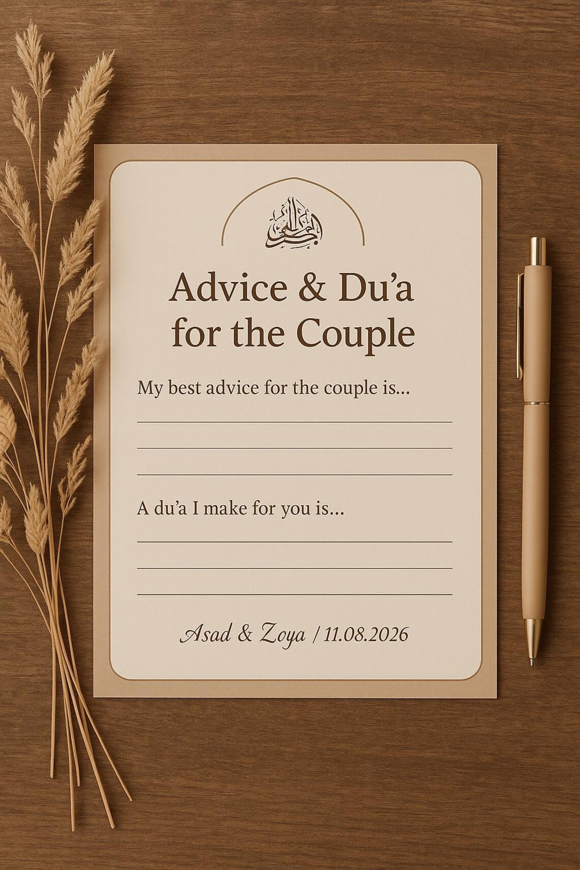 Minimalist Islamic Advice Cards: Mocha Nikah Guest Message - 50-250 Pcs ...