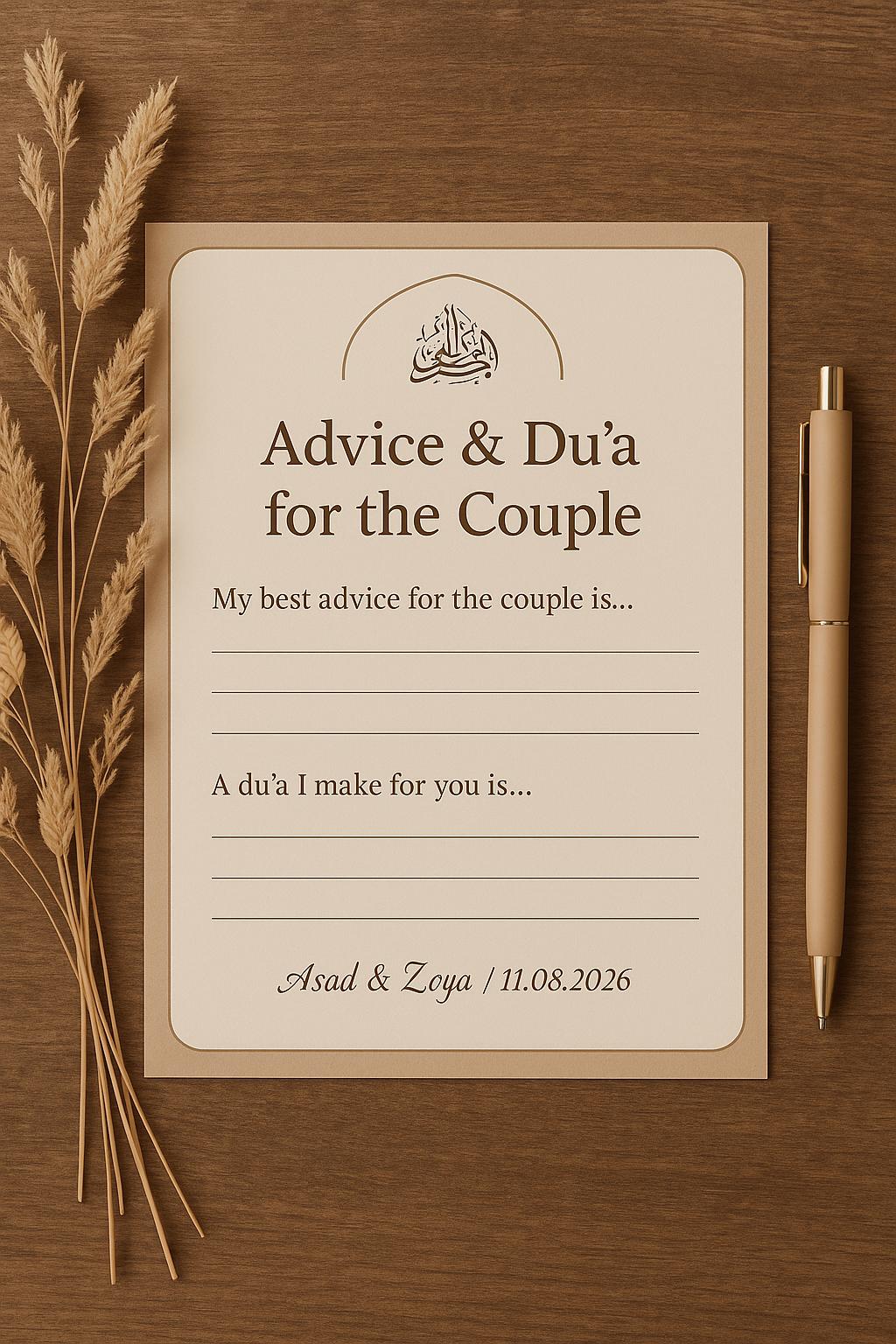 Minimalist Islamic Advice Cards: Mocha Nikah Guest Message - 50-250 Pcs ...