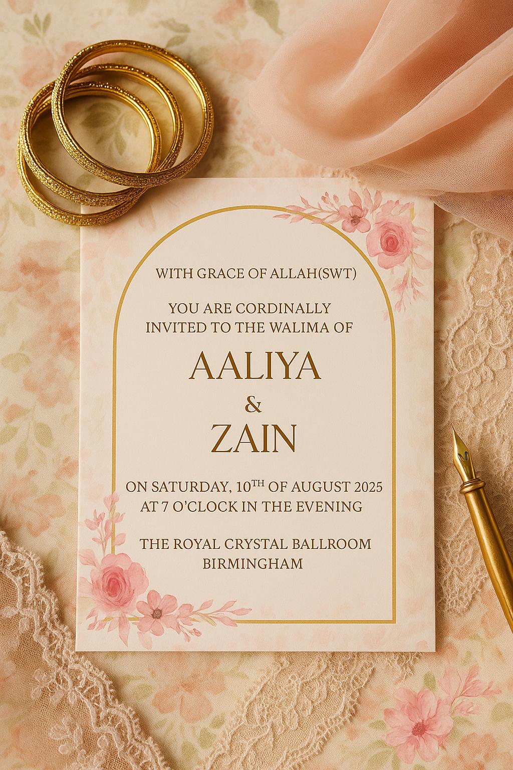 Walima Invitation Template | Editable Islamic Wedding Card | Pink ...