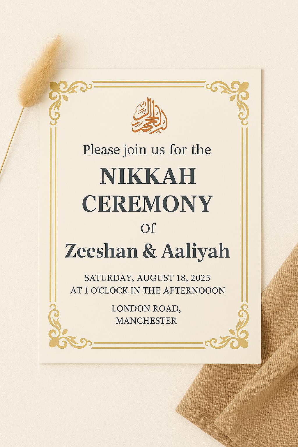Elegant Nikkah Invitation Template | Islamic Wedding Canva Card ...
