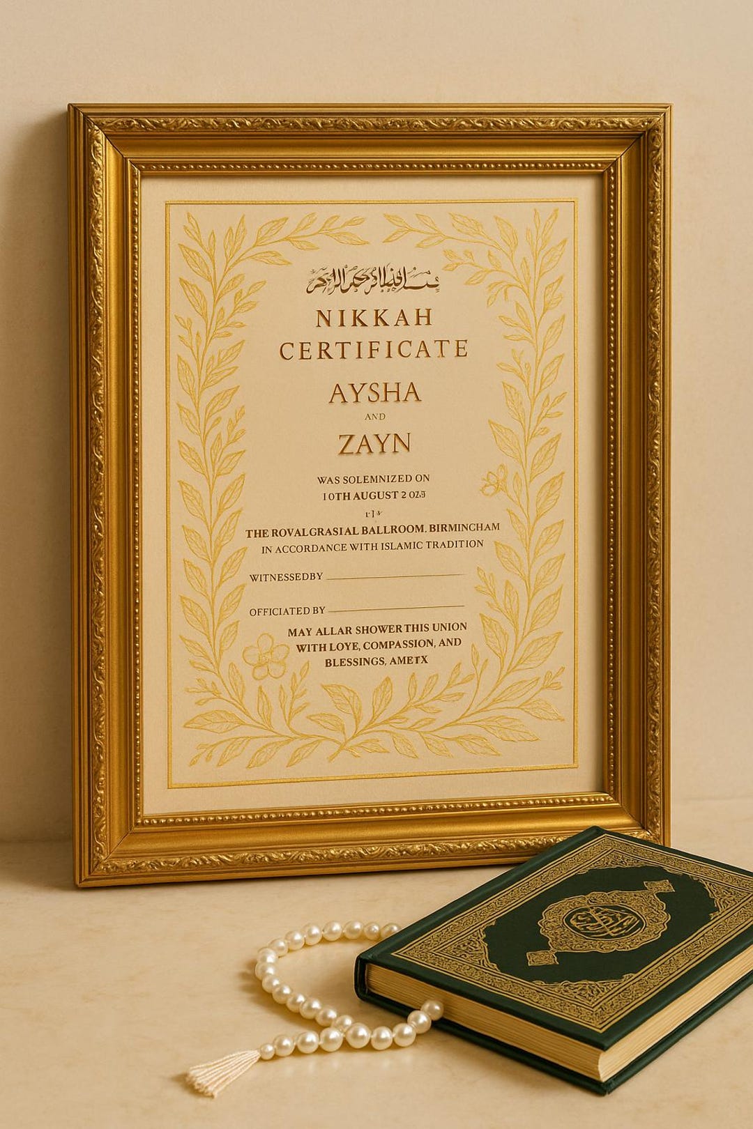Elegant Islamic Nikkah Certificate Template | Gold Foil Floral Nikah ...