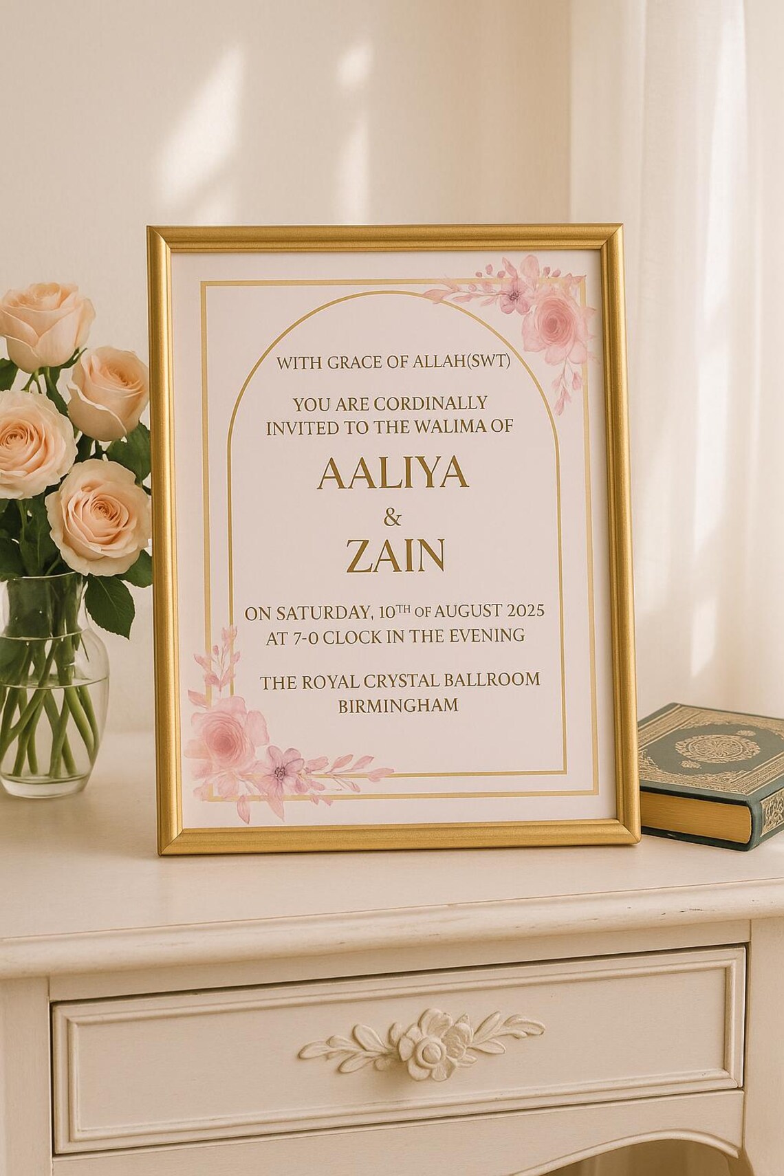 Walima Invitation Template | Editable Islamic Wedding Card | Pink ...