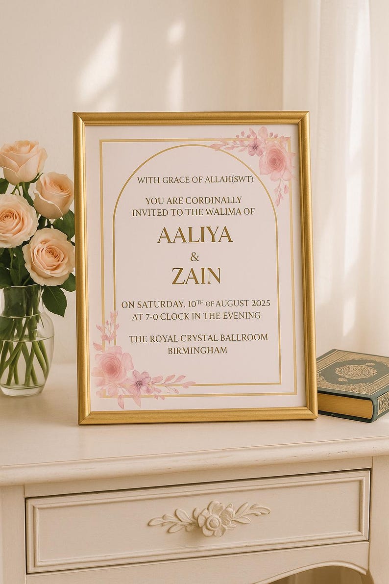 Walima Invitation Template | Editable Islamic Wedding Card | Pink ...