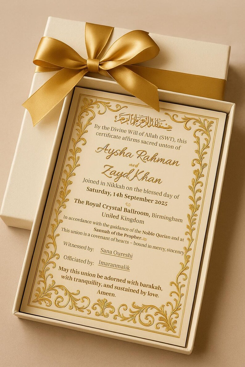 Luxury Nikkah Certificate Template | Gold Islamic Wedding Keepsake ...