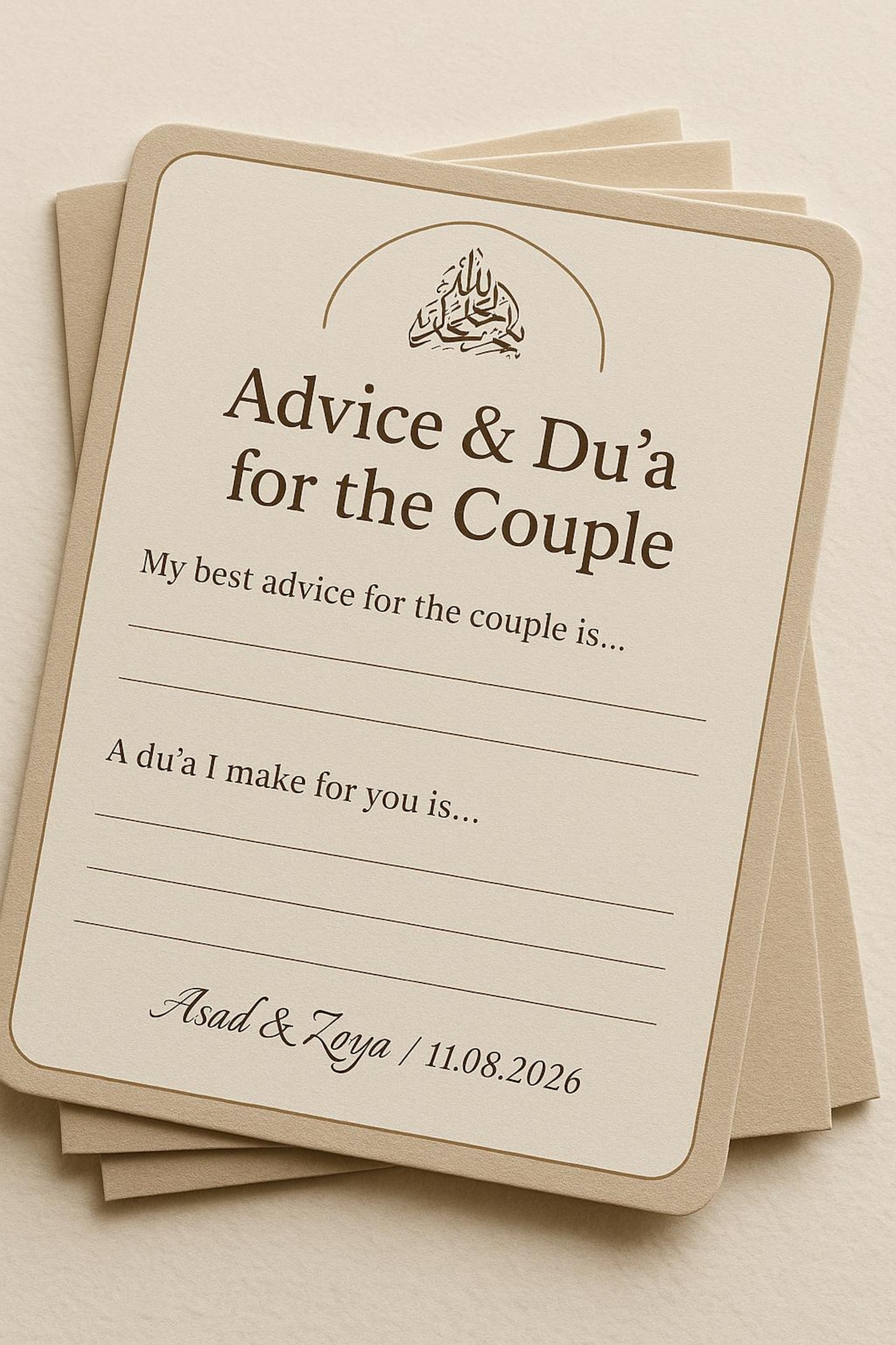 Minimalist Islamic Advice Cards: Mocha Nikah Guest Message - 50-250 Pcs ...