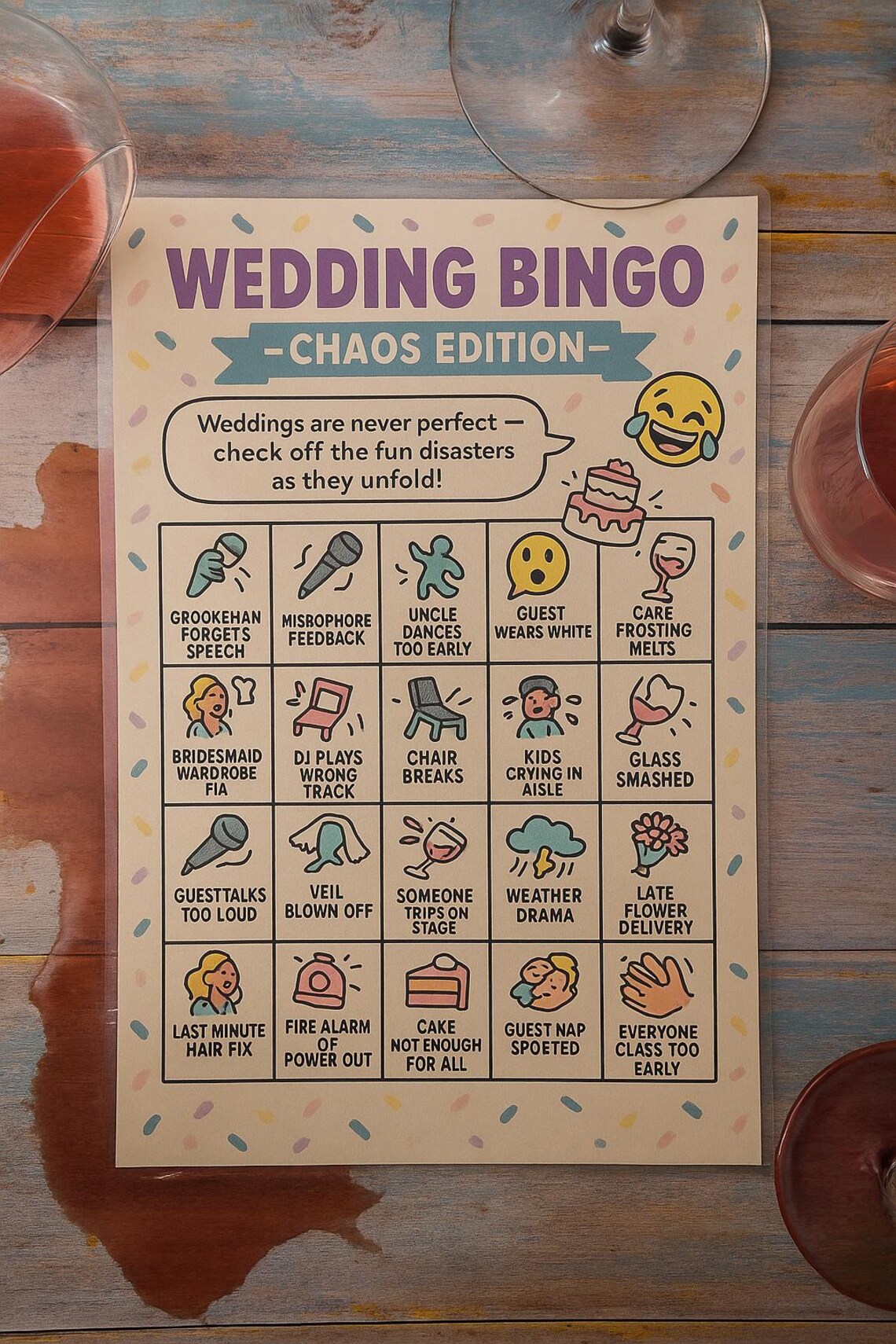 Funny Wedding Bingo Cards: Chaos Edition Reception Game - Etsy