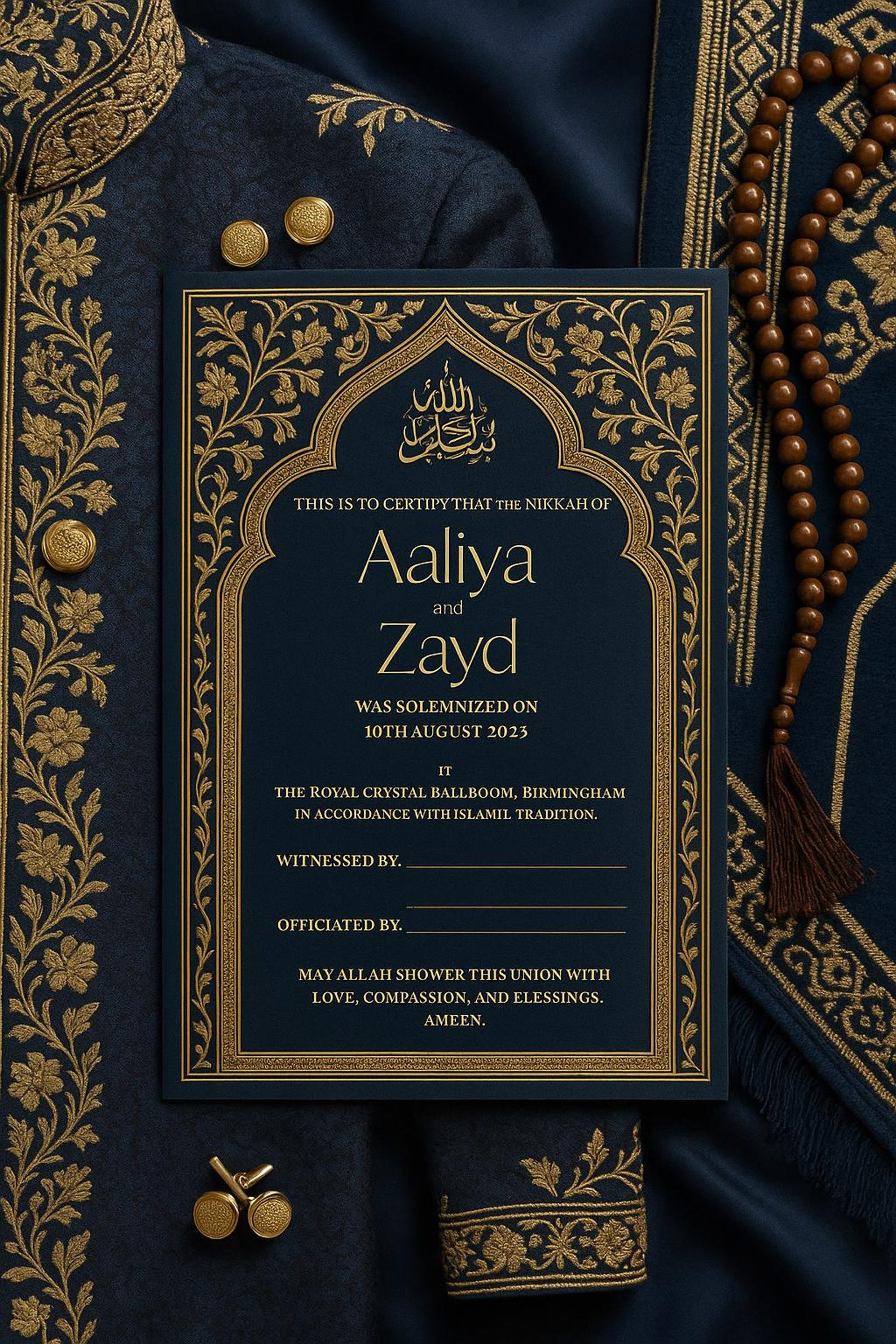 Luxury Navy Nikkah/nikah Certificate | Editable Islamic Marriage ...