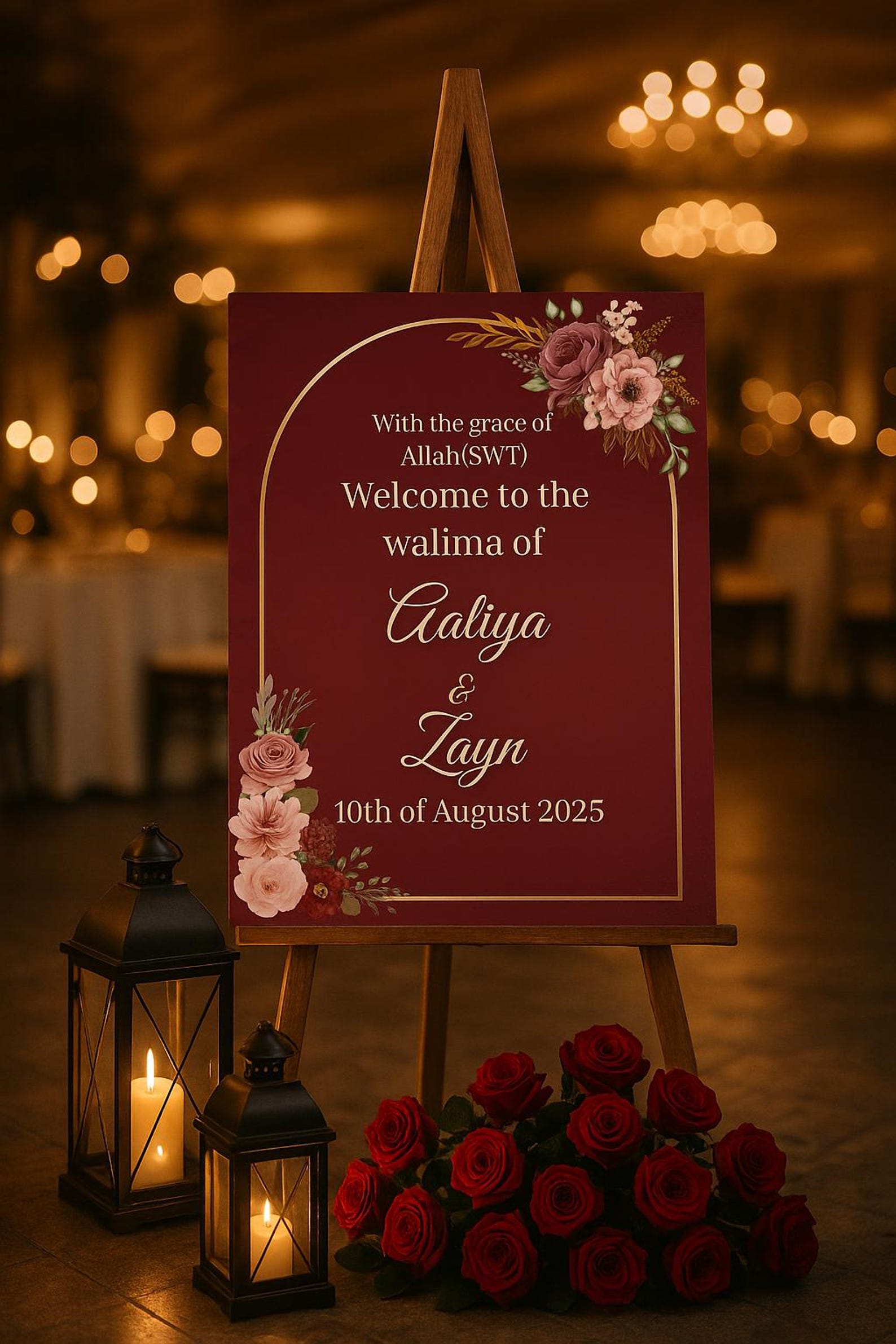Maroon & Gold Walima Welcome Sign | Muslim Wedding Canva Template ...
