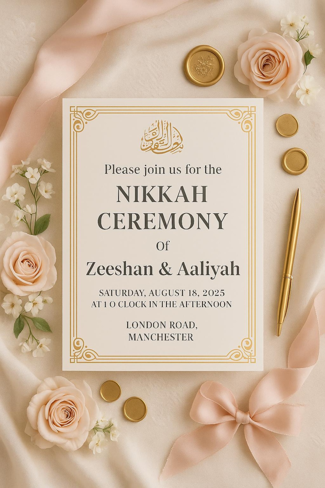 Elegant Nikkah Invitation Template | Islamic Wedding Canva Card ...