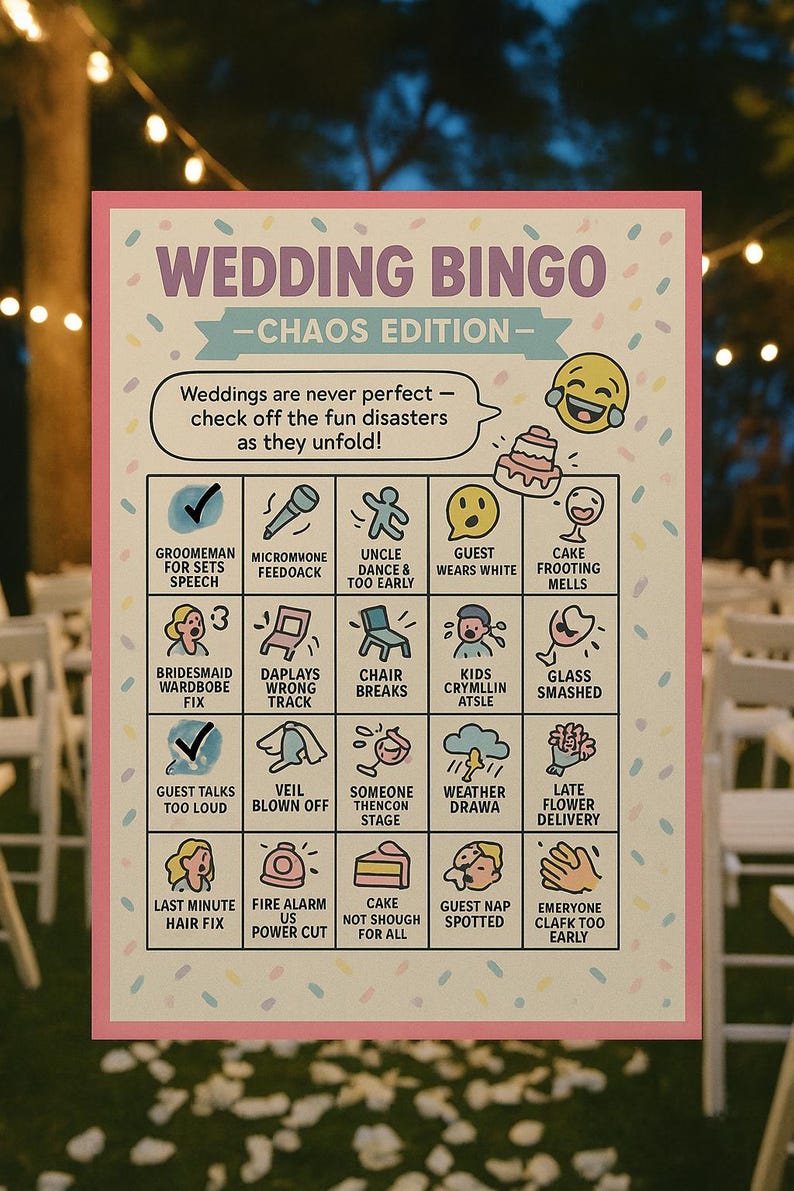 Funny Wedding Bingo Cards: Chaos Edition Reception Game - Etsy