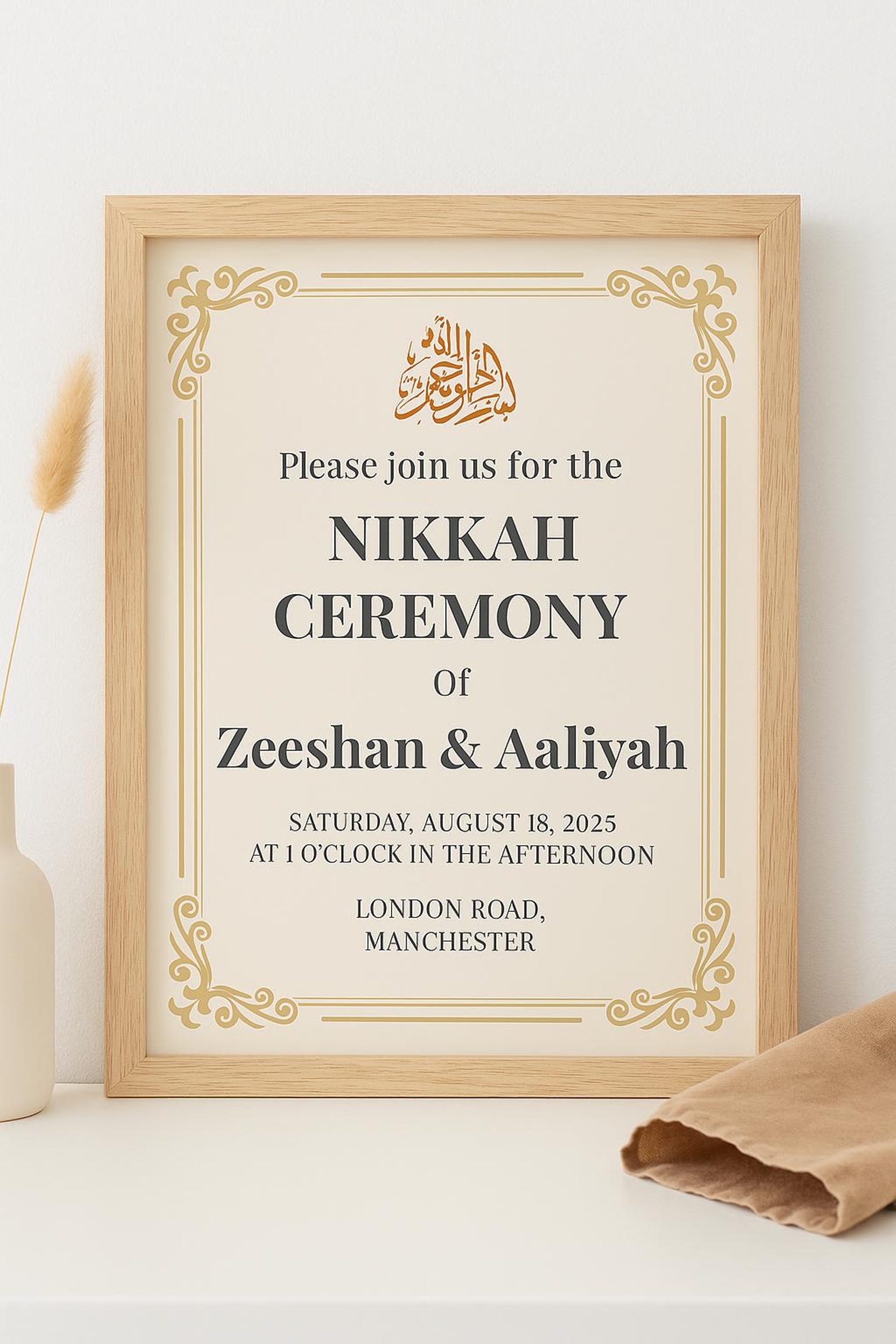Elegant Nikkah Invitation Template | Islamic Wedding Canva Card ...