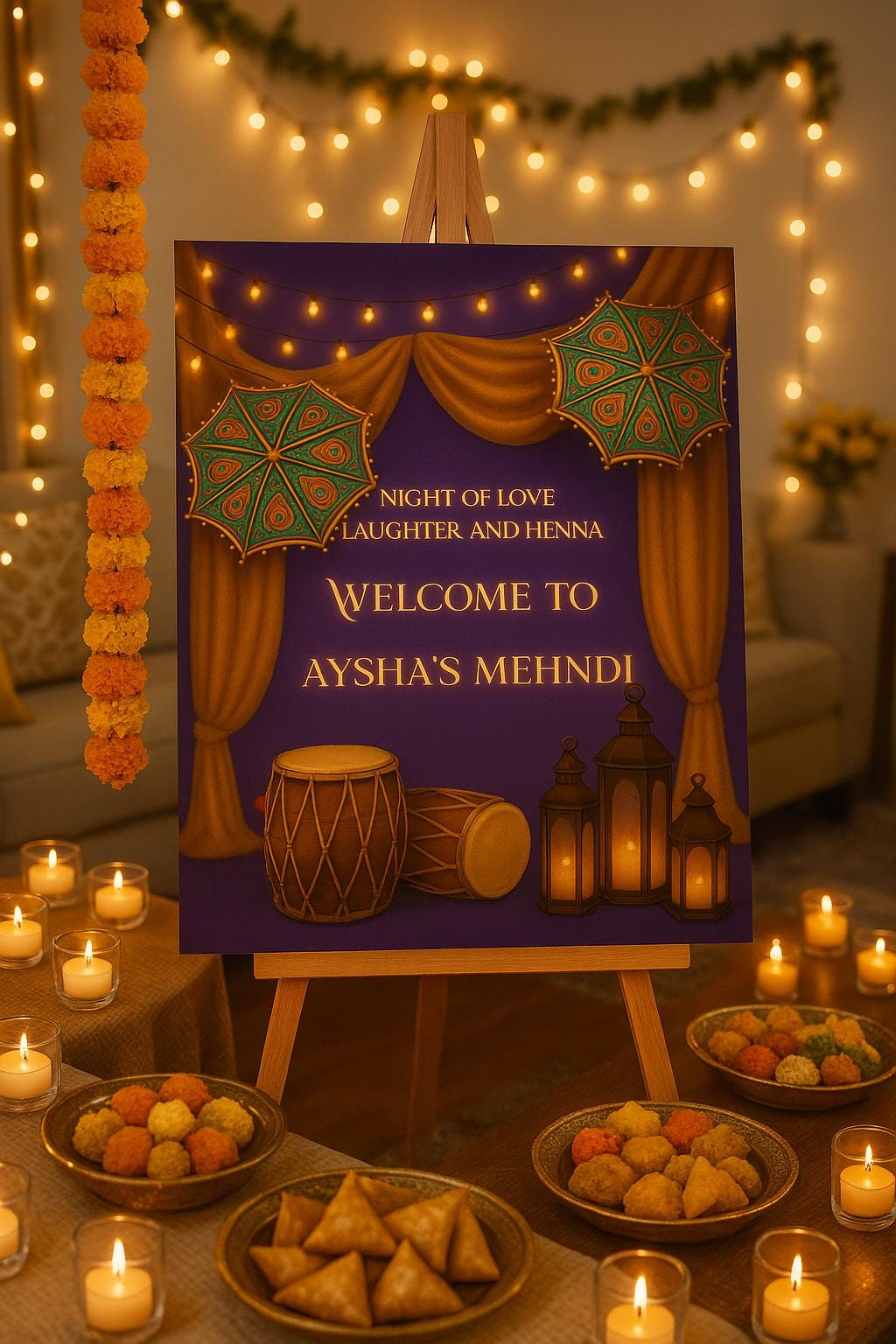 Luxury Mehndi Welcome Sign | Editable Digital Mehndi Night Poster ...