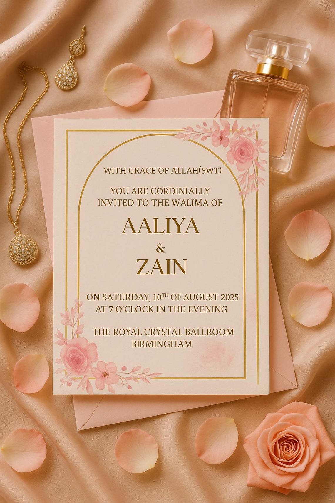 Walima Invitation Template | Editable Islamic Wedding Card | Pink ...