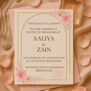 Walima Invitation Template | Editable Islamic Wedding Card | Pink ...