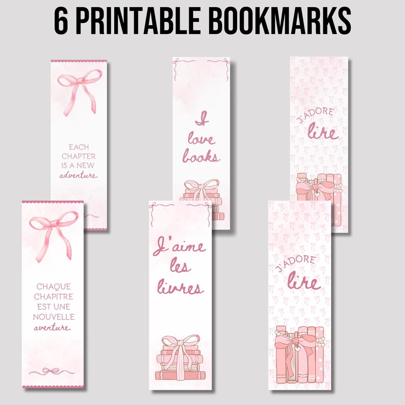 Coquette Bookmark: Pink French Book Lover Gift (printable) - Etsy