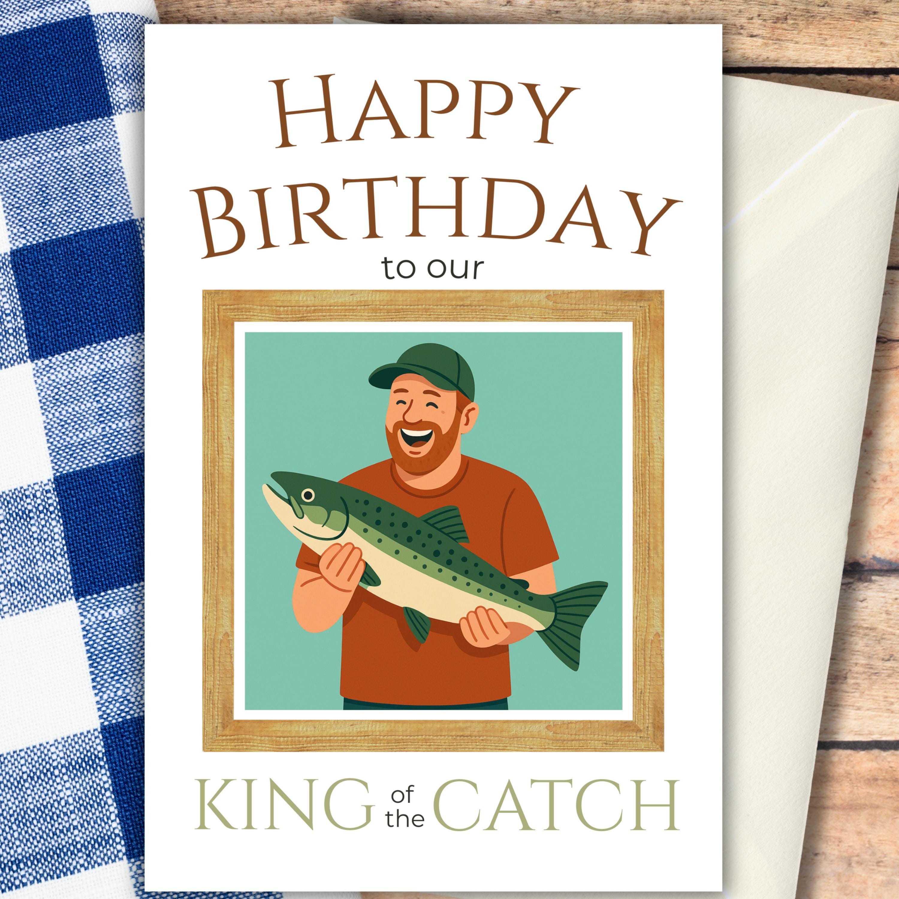 Funny Fishing Birthday Card: Modern Printable Card for Him (digital ...
