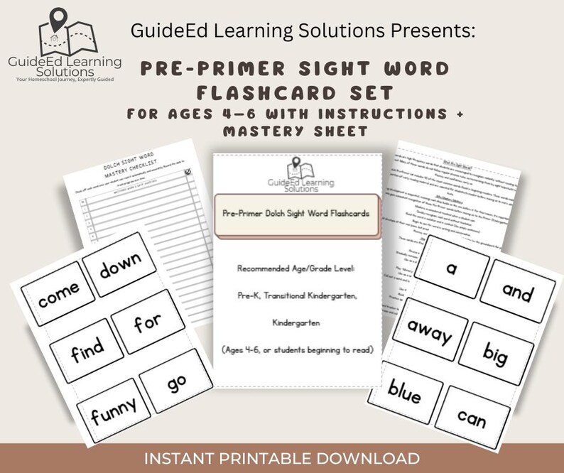 Dolch Sight Words for Pre-k & Kindergarten | Pre-primer Level | Sight ...