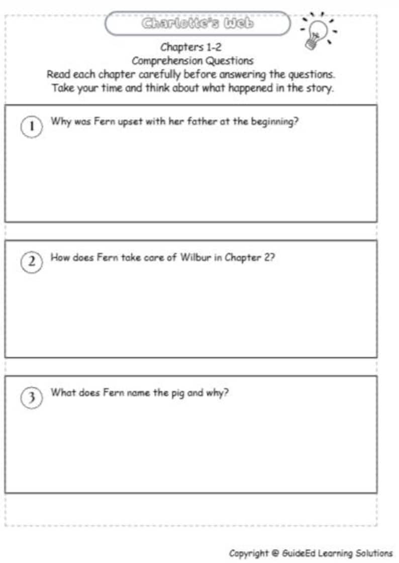 Charlotte’s Web Novel Study | Charlotte's Web Craft | Comprehension ...