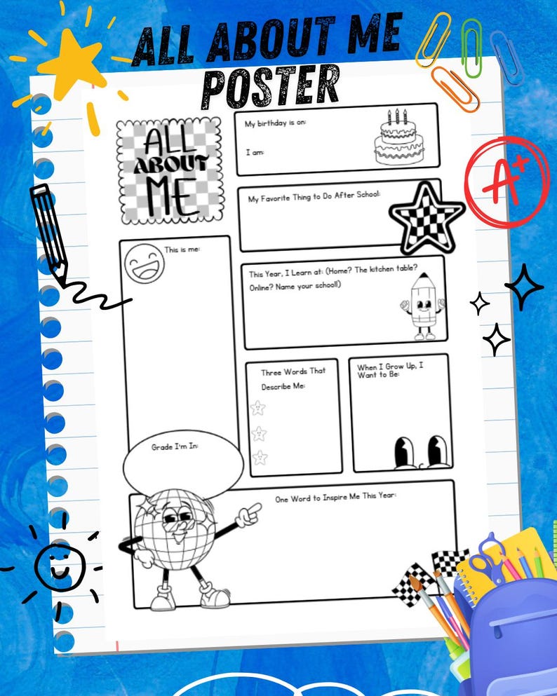 First Day of School About Me Poster | Printable Back to School ...