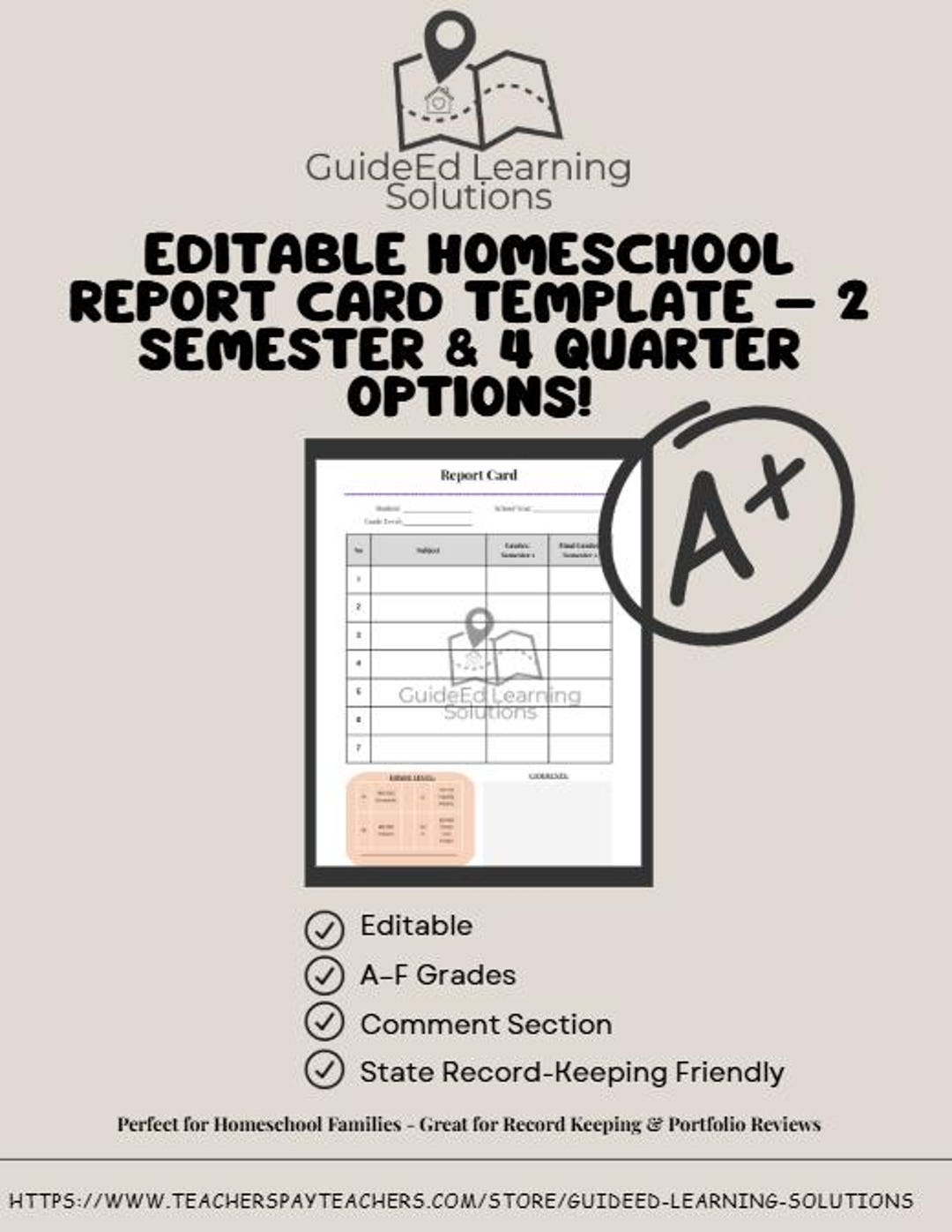Homeschool Report Card Template PDF | Editable End of Year Grades ...