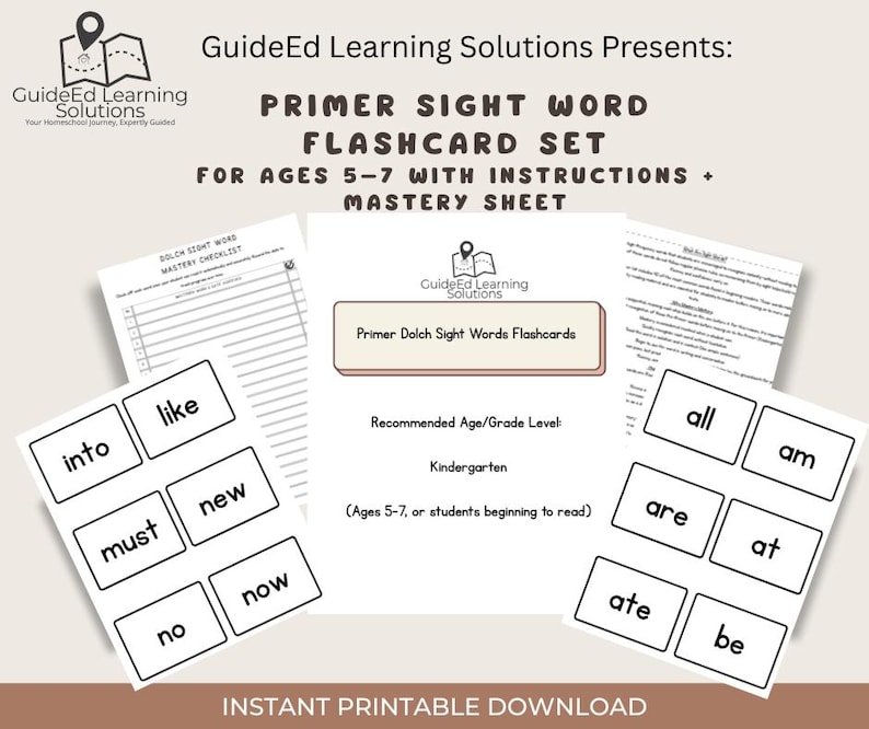 Primer Dolch Sight Word Flashcards | Pre-k to 1st Grade Curriculum ...