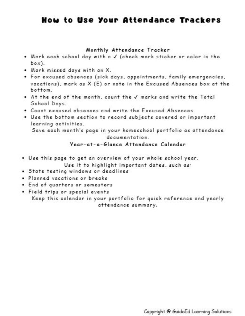 Homeschool Attendance Tracker Printable | Monthly & Yearly Record ...