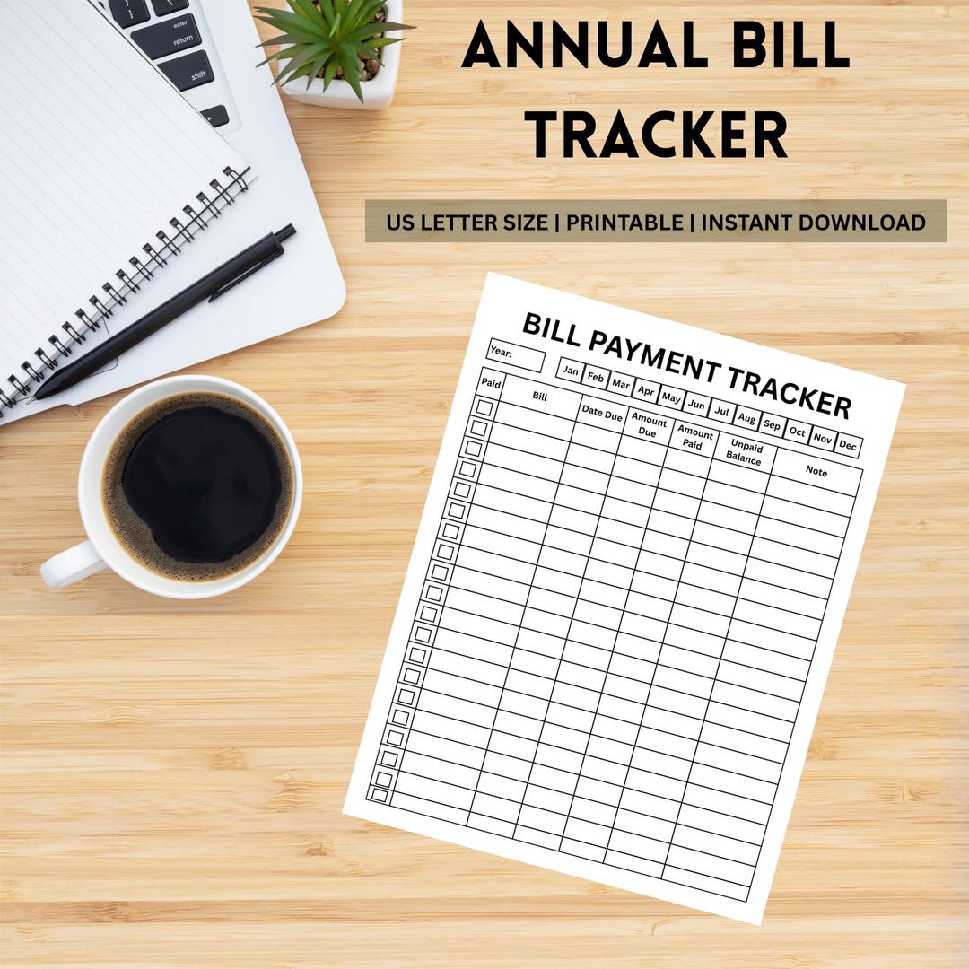 Annual Bill Payment Checklist Tracker Notebook, Printable PDF, Editable ...
