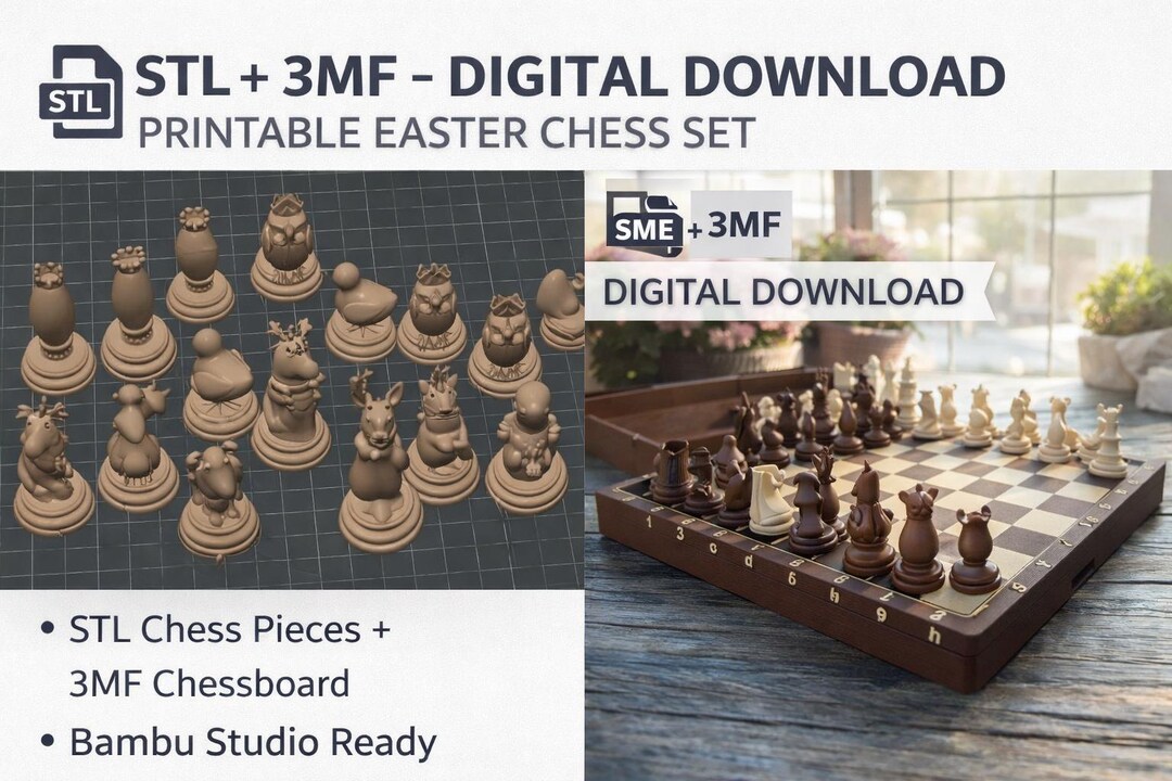 Easter Chess Set as STL File | Complete With Chessboard & Box ...