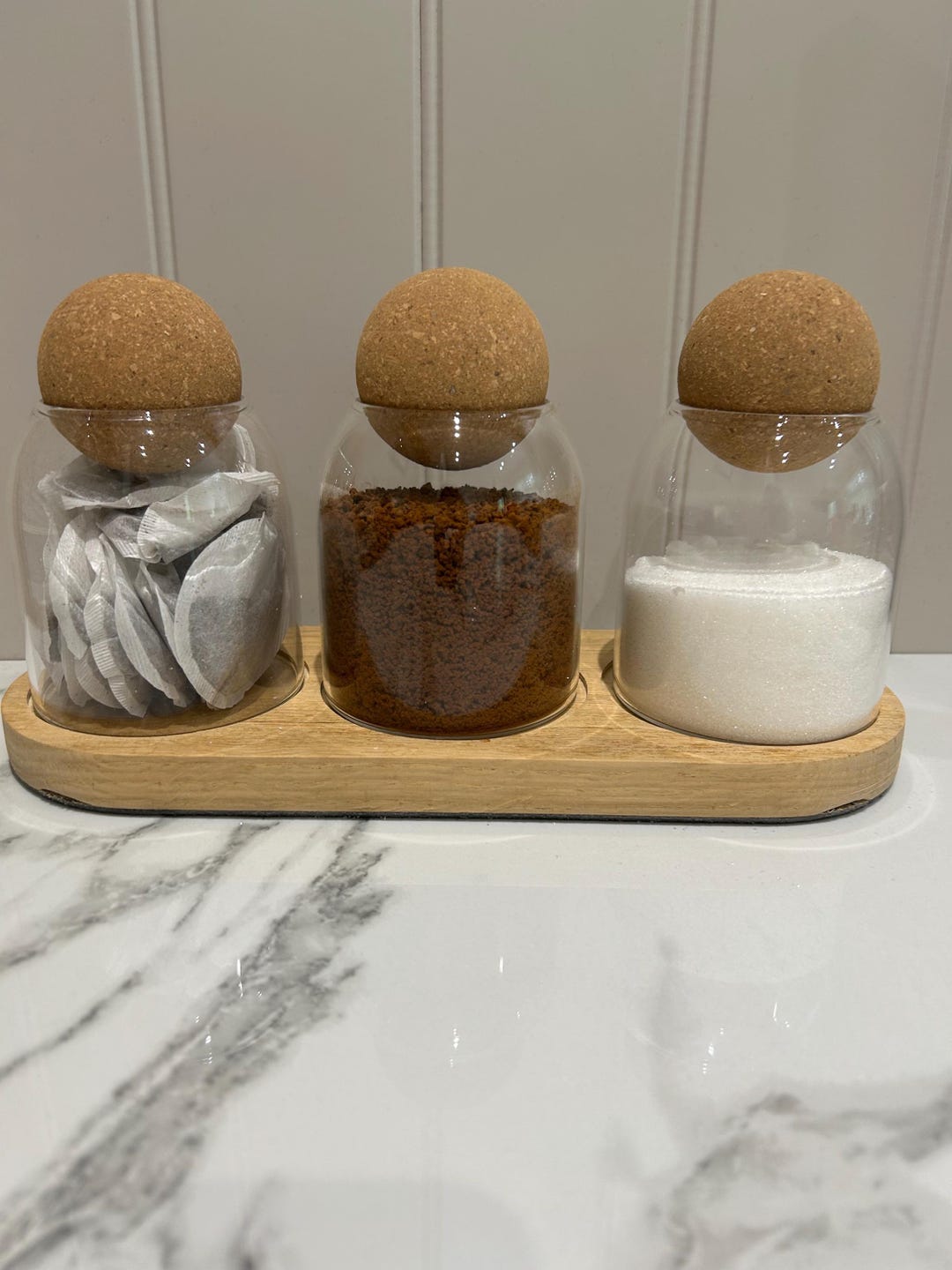 Glass Storage Jars With Cork Lids on Solid Oak Base | Handmade Bespoke ...