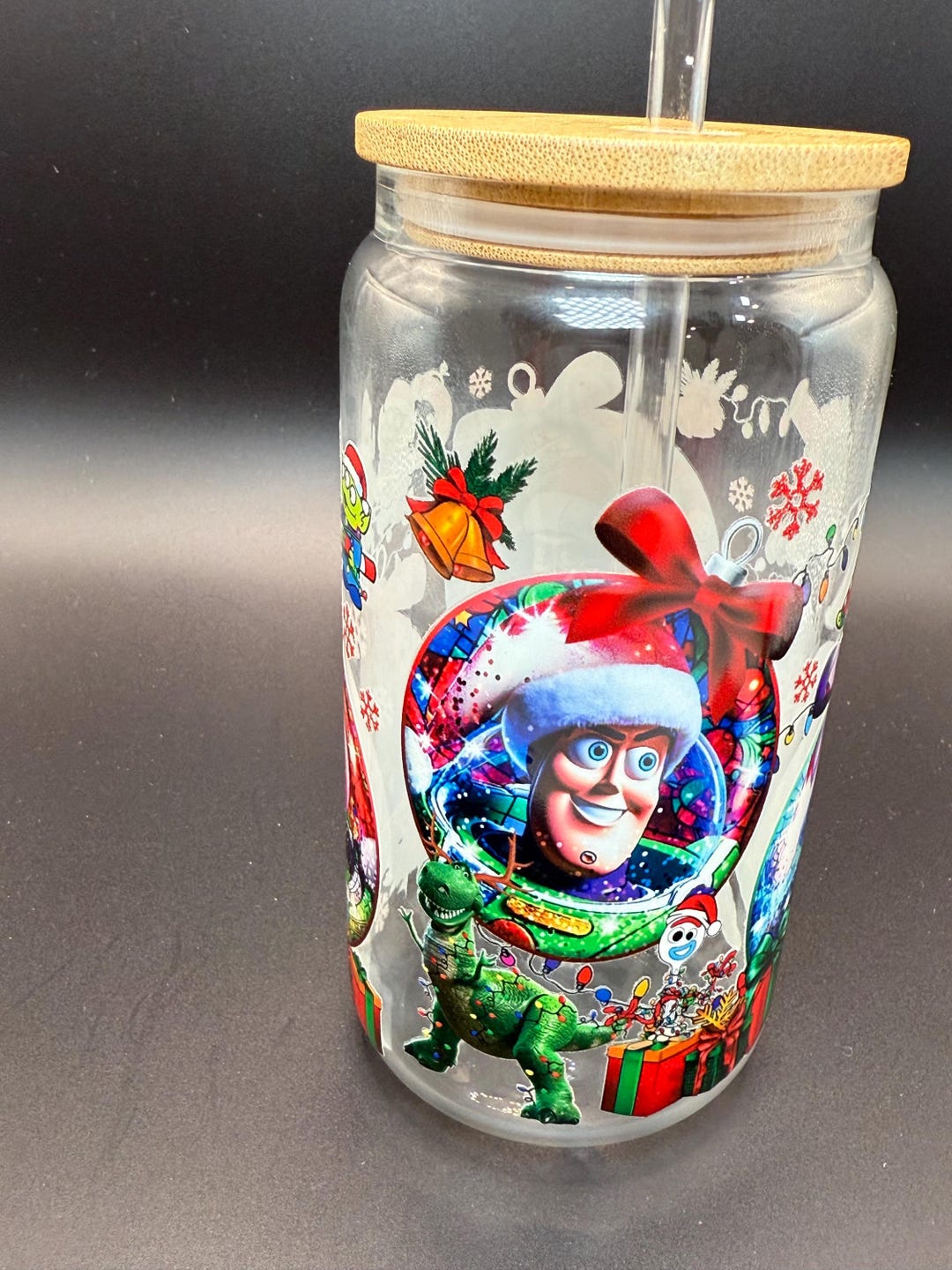 Toy Story Christmas Glass Cup With Bamboo Lid – Holiday Edition 16oz ...