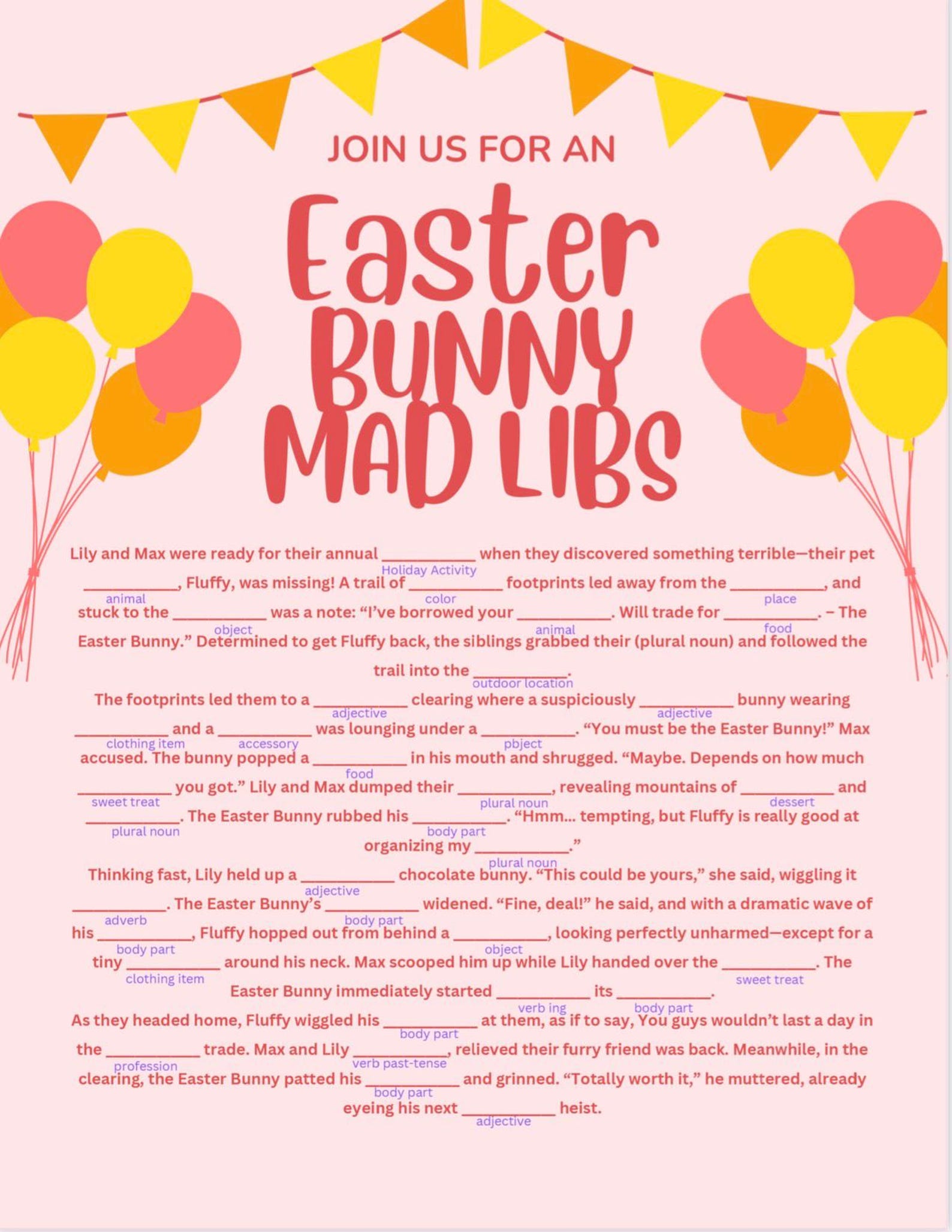 Easter Mad Libs | Printable Easter Game | Easter Activity for Kids and ...